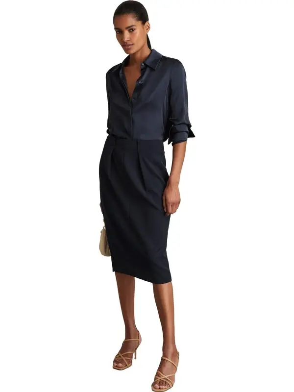 REISS Gabi Petite Tailored Midi Suit Skirt - Navy