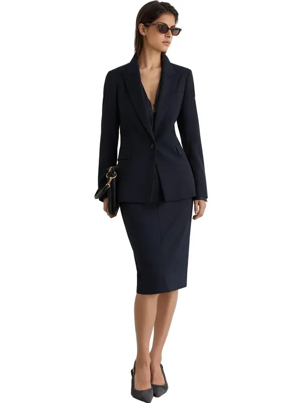 REISS Gabi Tailored Midi Suit Skirt - Navy