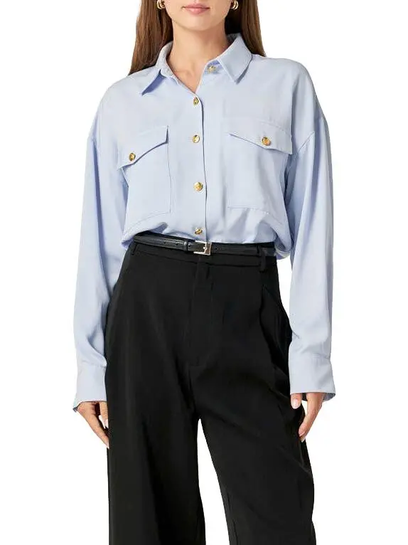 English Factory Military Button-up Shirt - Powder Blue