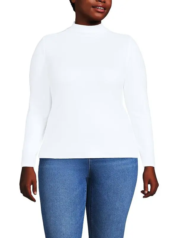 LANDS' END Drapey Rib Skimming Long Sleeve Mock Neck - Crisp White