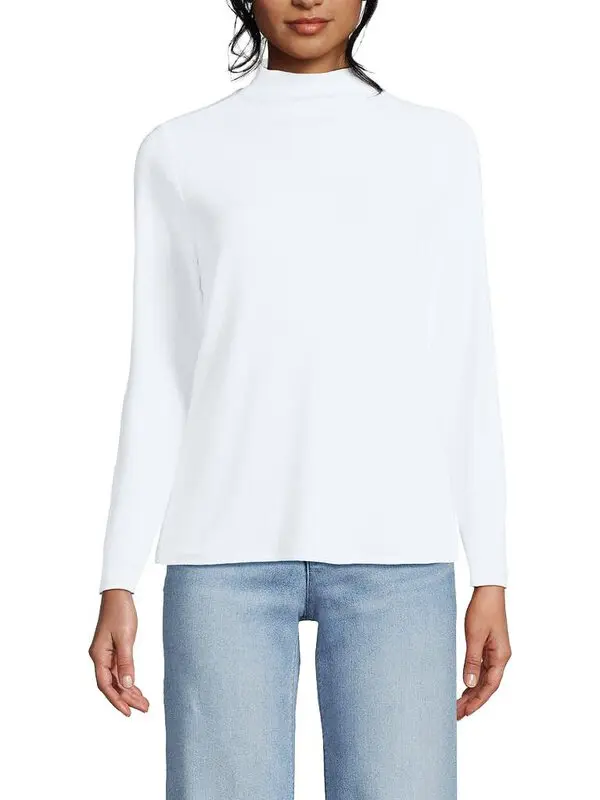 LANDS' END Drapey Rib Skimming Long Sleeve Mock Neck - Crisp White