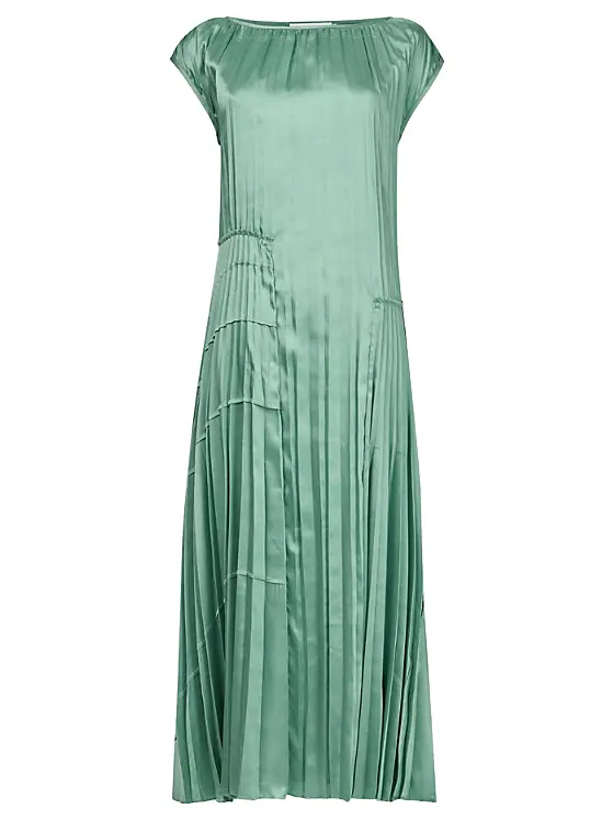 LEEM Relaxed-fit Pleated Woven Midi Dress - Green