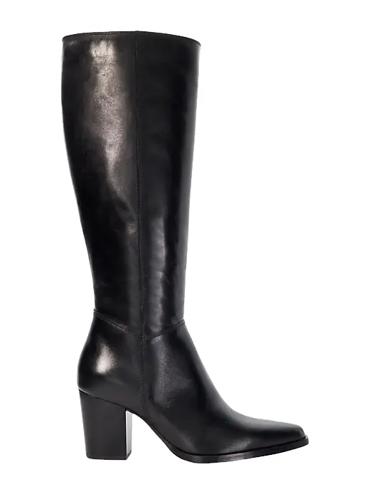DUNE Silahs Block-heel Leather Knee-high Boots - Black Leather