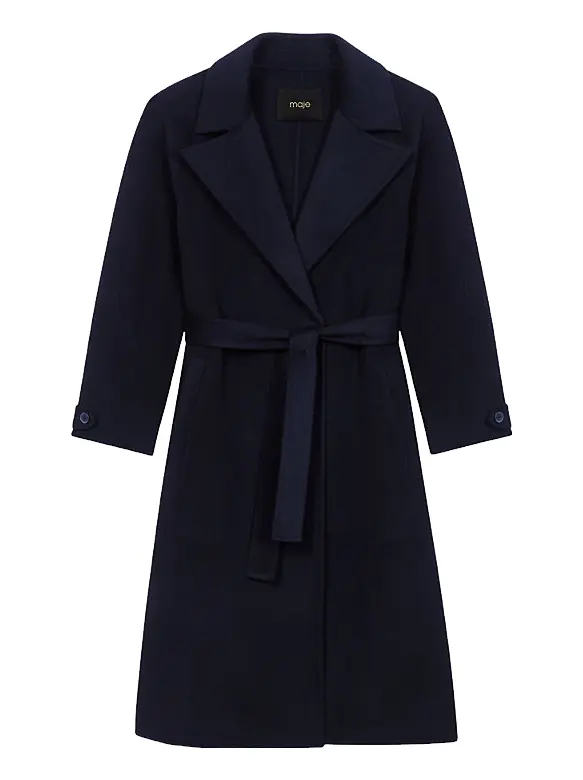 Maje Notched-lapel Wool-blend Belted Coat - Noir / Gris