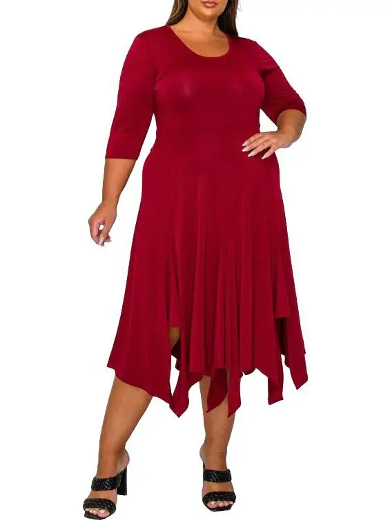 L I V D Shay Handkerchief Hem Midi Dress - Wine