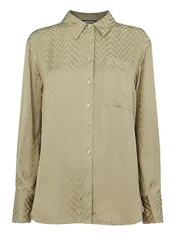 Whistles Jacquard Zig-zag Print Satin Shirt - Khaki/olive