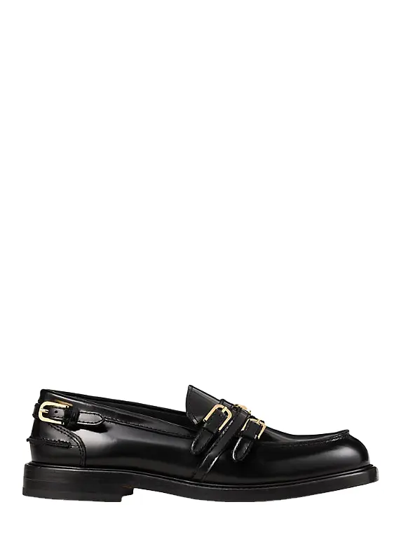 Sandro Buckle Polished Leather Loafers - Noir / Gris