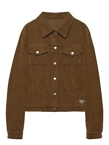 Prada Logo-plaque Cotton-corduroy Jacket - Brown