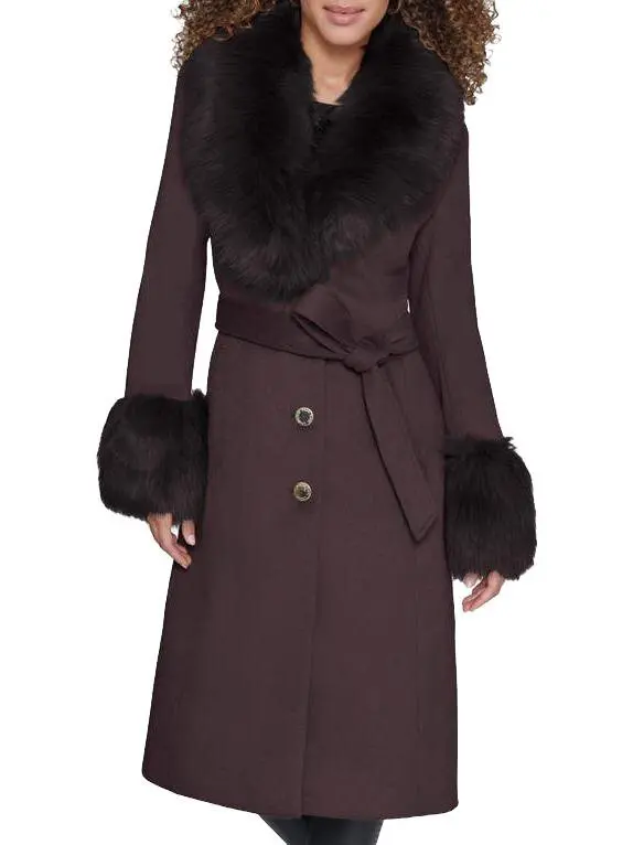 Karl Lagerfeld Paris Faux Fur And Wool-blend Coat - Chocolate