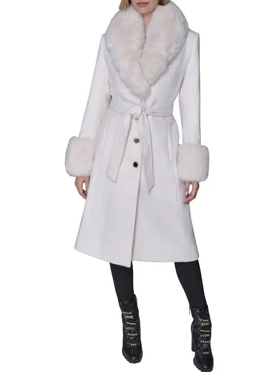 Karl Lagerfeld Paris Faux Fur And Wool-blend Coat - White/white