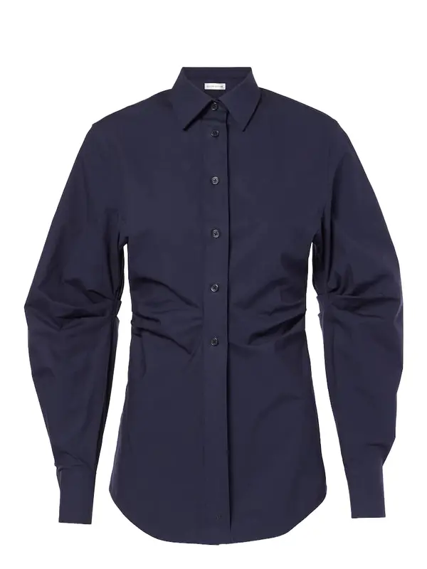 Victoria Beckham Gathered Cotton-blend Shirt - Blue