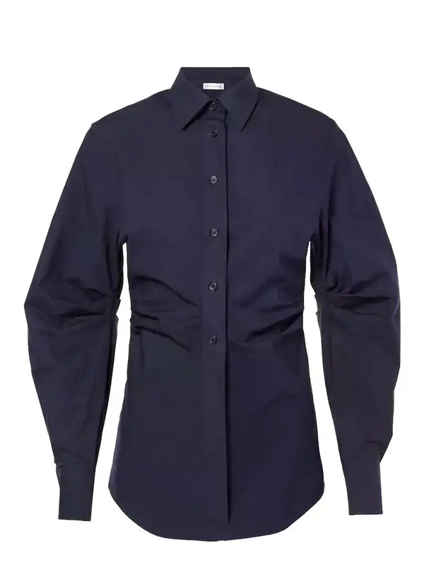 Victoria Beckham Gathered Cotton-blend Shirt - Blue