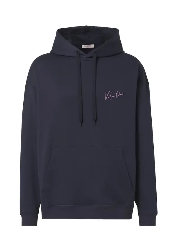 Valentino Garavani Logo Cotton-blend Jersey Hoodie - Blue