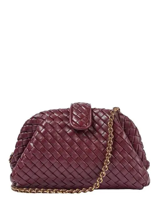 Bottega Veneta Lauren 1980 Small Intrecciato Leather Clutch - Burgundy