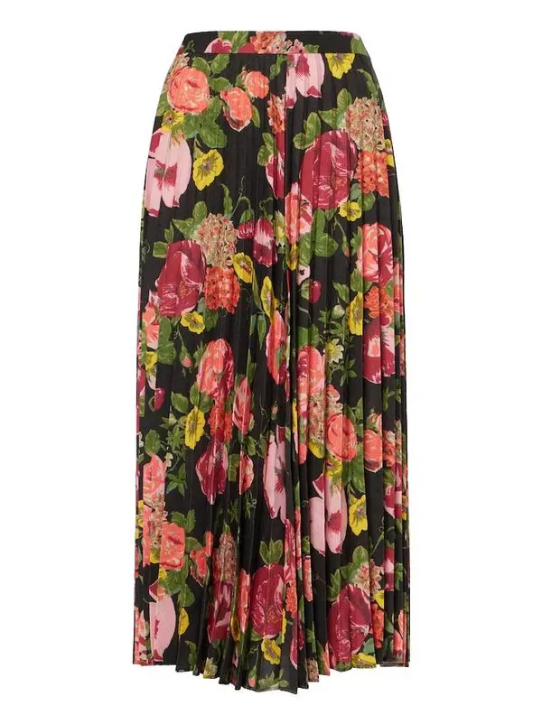 Junya Watanabe Pleated Floral Midi Skirt - Black