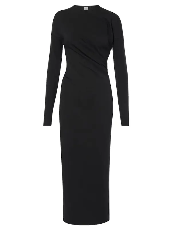 TOTEME Asymmetric Jersey Midi Dress - Black