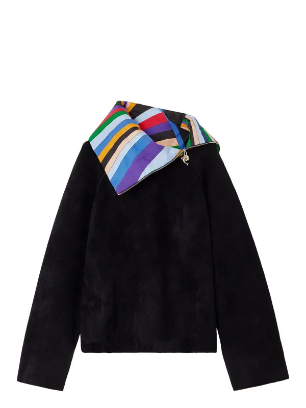 Emilio Pucci Silk-satin Trimmed Wool-blend Fleece Half-zip Sweater - Black