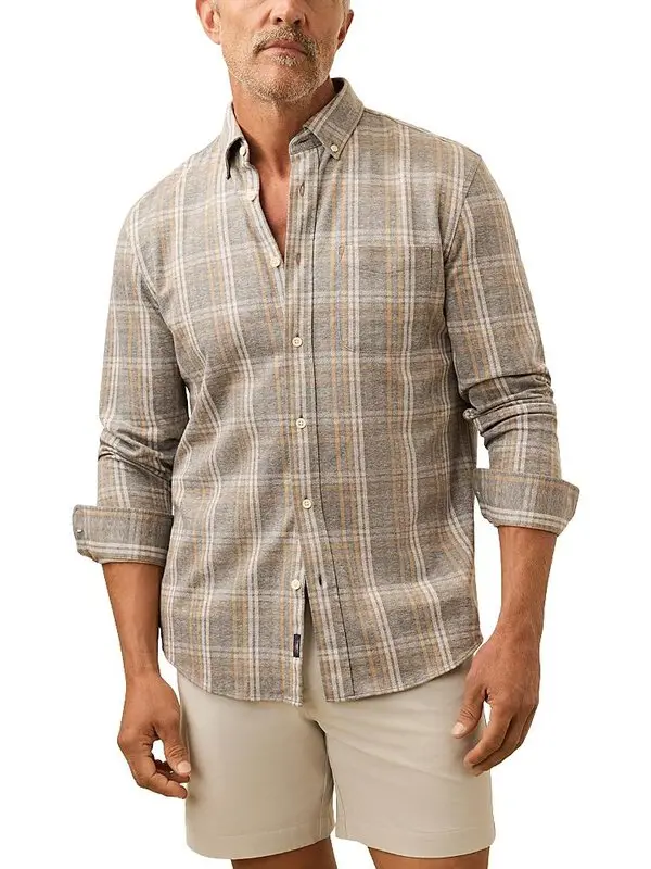 Faherty Brand Coastline Knit Plaid Button Down Shirt - Dune Ash Plaid