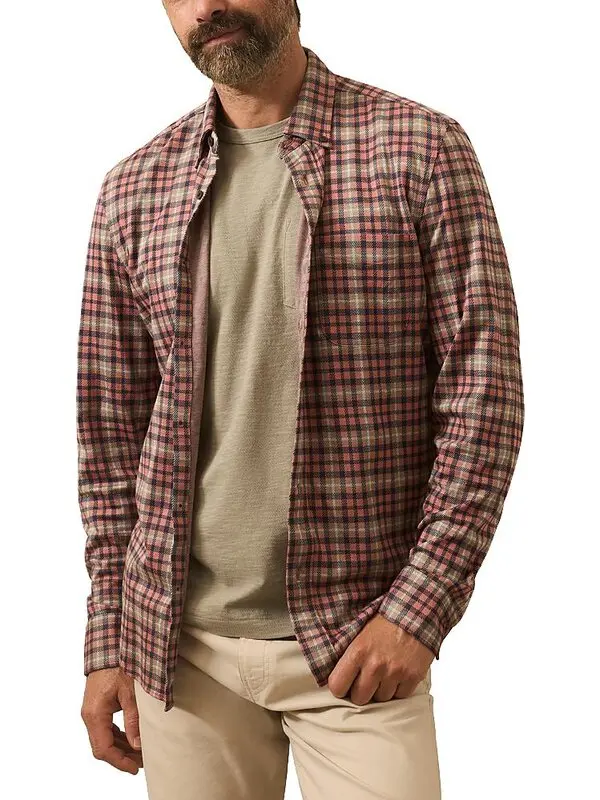 Faherty Brand Coastline Knit Plaid Button Down Shirt - Redstone Plaid