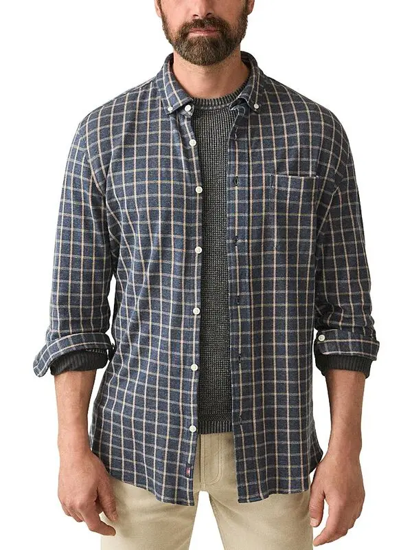 Faherty Brand Coastline Knit Plaid Button Down Shirt - Twilight Check