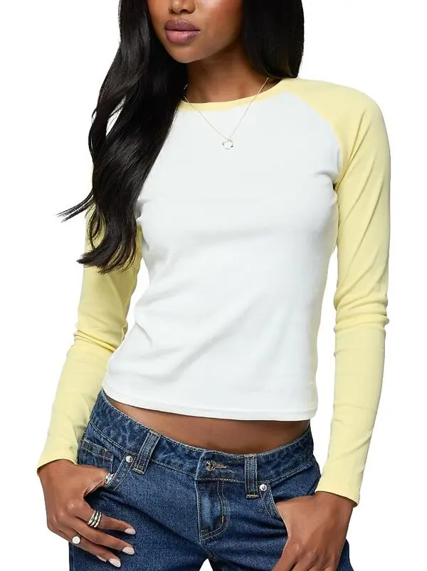 EDIKTED Tommi Raglan Long Sleeve T-shirt - White-and-yellow