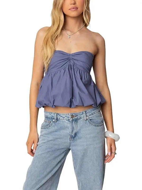 EDIKTED Serina Strapless Bubble Top - Blue