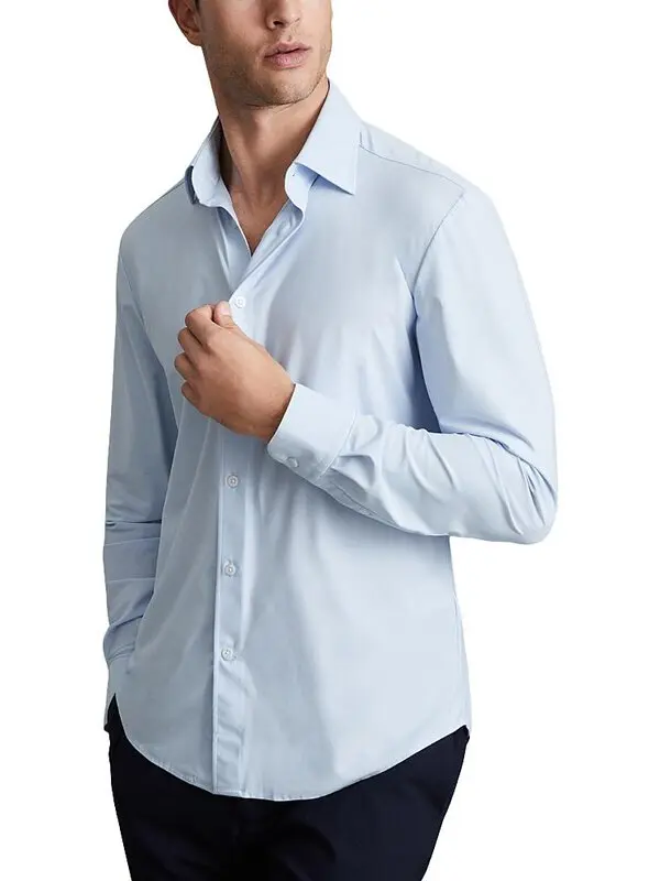 REISS Voyager Slim Fit Long Sleeve Travel Shirt - Soft Blue