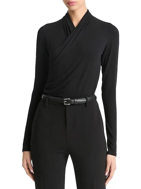 Vince Long Sleeve Wrap Top - Black