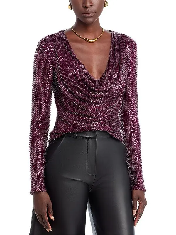 Ramy Brook Leon Beaded Cowlneck Top - Blackberry