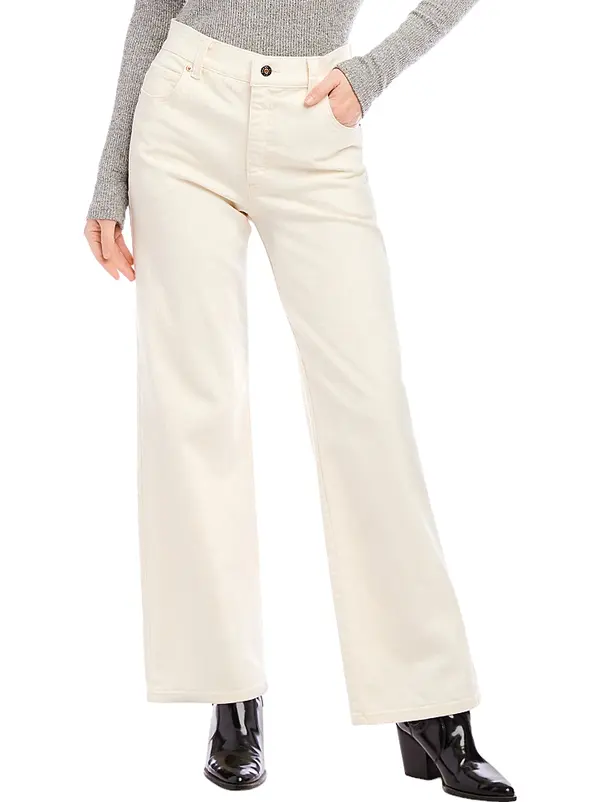 Karen Kane High Rise Wide Leg Denim Jeans - Natural
