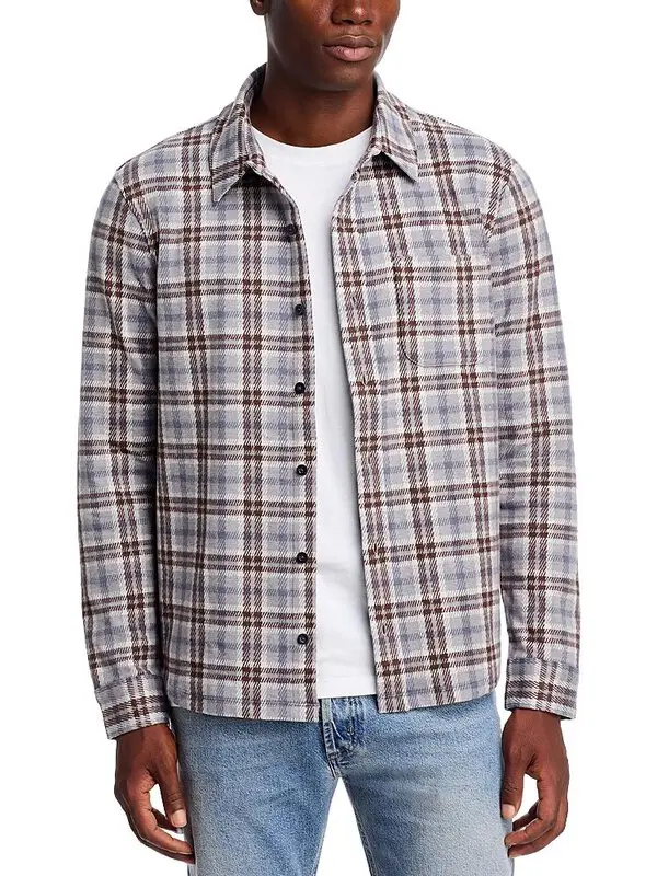Vince Plaid Knit Shirt Jacket - Fog