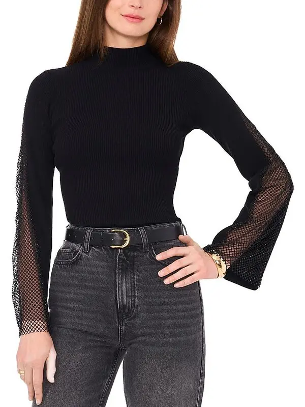 Vince Camuto Mock Neck Knit Top - Rich Black