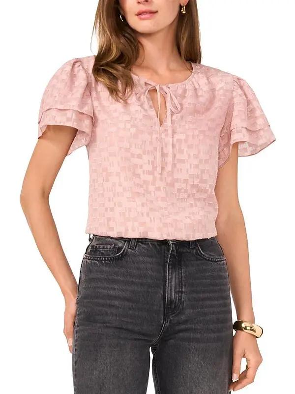 Vince Camuto Textured Flutter Sleeve Blouse - Ash Rose