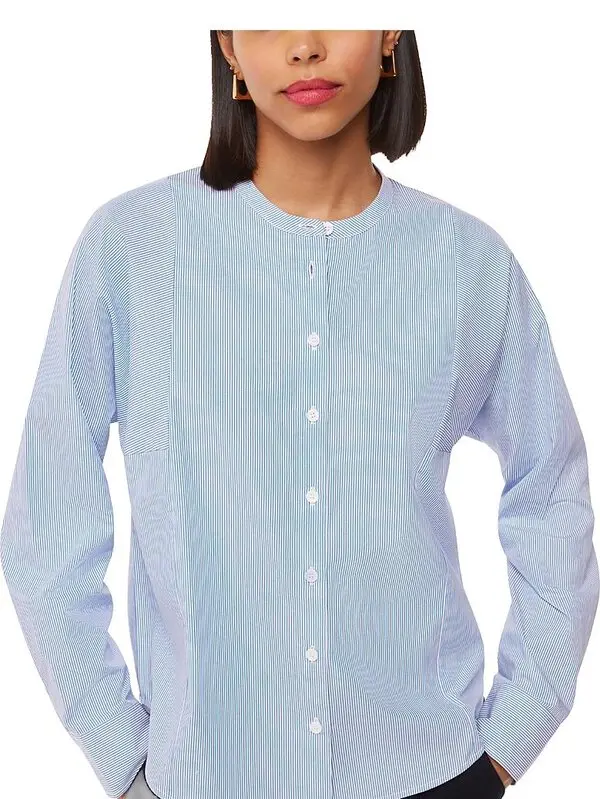 Whistles Striped Grandad Collar Shirt - Blue/white