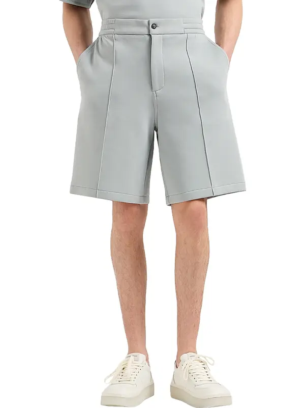 Emporio Armani Cotton Blend Double Jersey Bermuda Shorts - Silver Blue