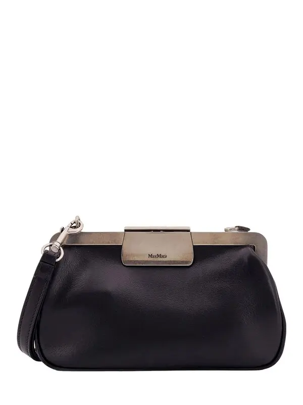 Max Mara Leather Clutch With Metal Logo Detail - Black
