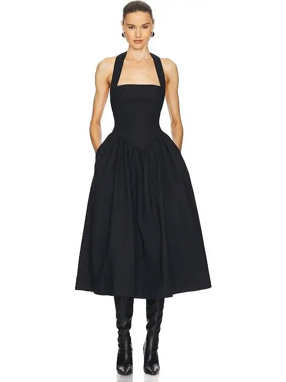HELSA Faille Halter Midi Dress - Black