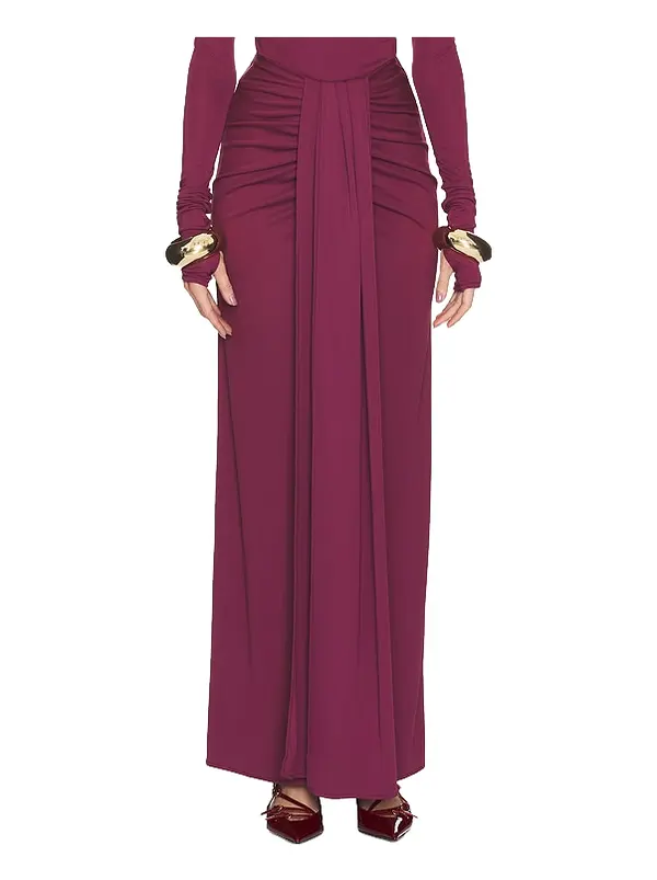 HELSA Matte Jersey Long Wrap Skirt - Cabernet