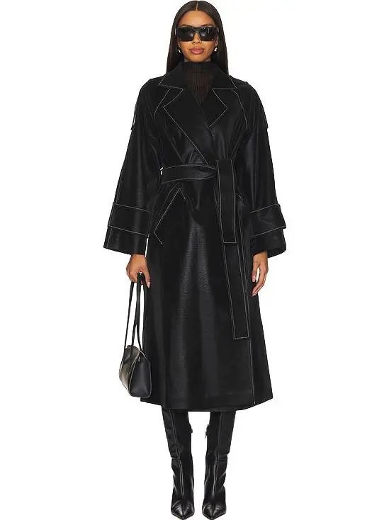 SELMACILEK Faux Leather Stitch Trenchcoat - Black