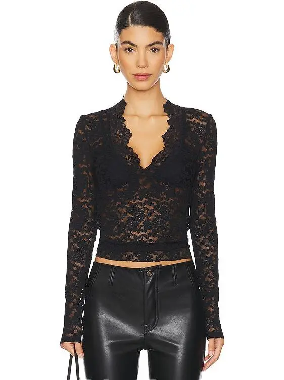 Free People X Intimately Fp All Day Lace Long Sleeve Top - Black