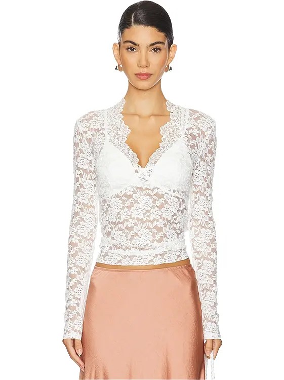Free People X Intimately Fp All Day Lace Long Sleeve Top - Ivory