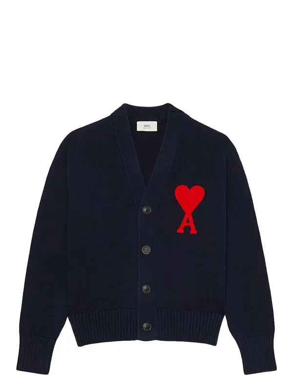 Ami De Coeur Merino Wool Oversize Cardigan - Navy Blue/red