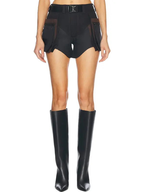 MUGLER Cargo Mini Short - Black & Dark Chocolate