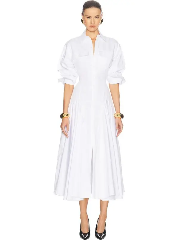HELSA Godet Shirt Dress - White