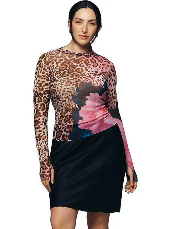 AFRM Kaylee Long-sleeve Mesh Top - Animal Block Peony