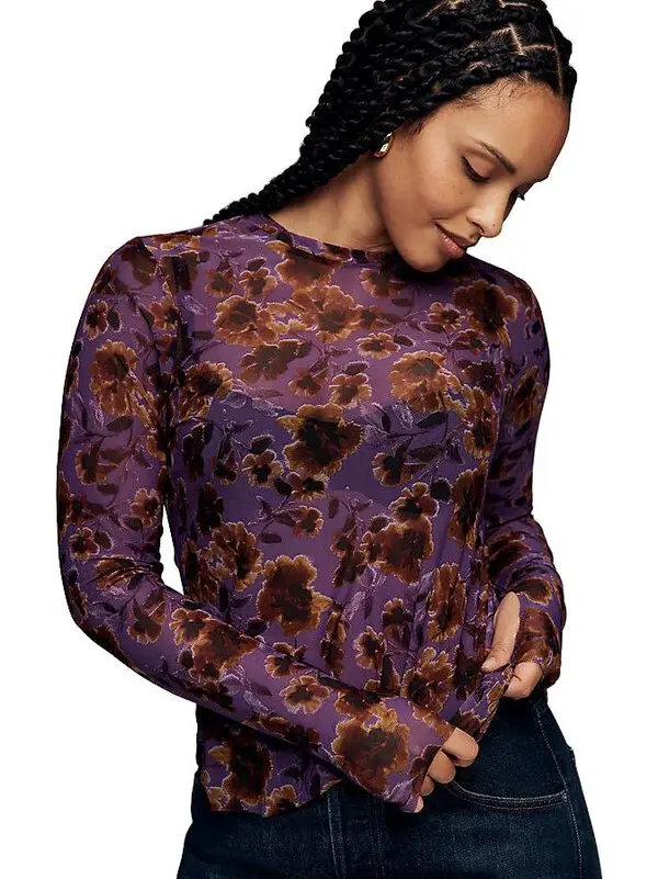 AFRM Kaylee Long-sleeve Mesh Top - Violet Haze Floral