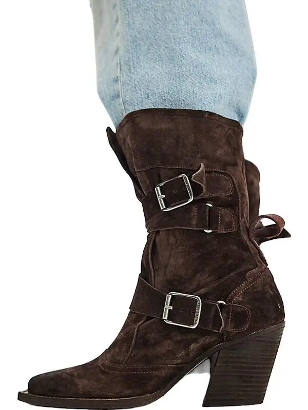 Free People We The Free Carter Belted Boots - Bitter Chocolate Suede