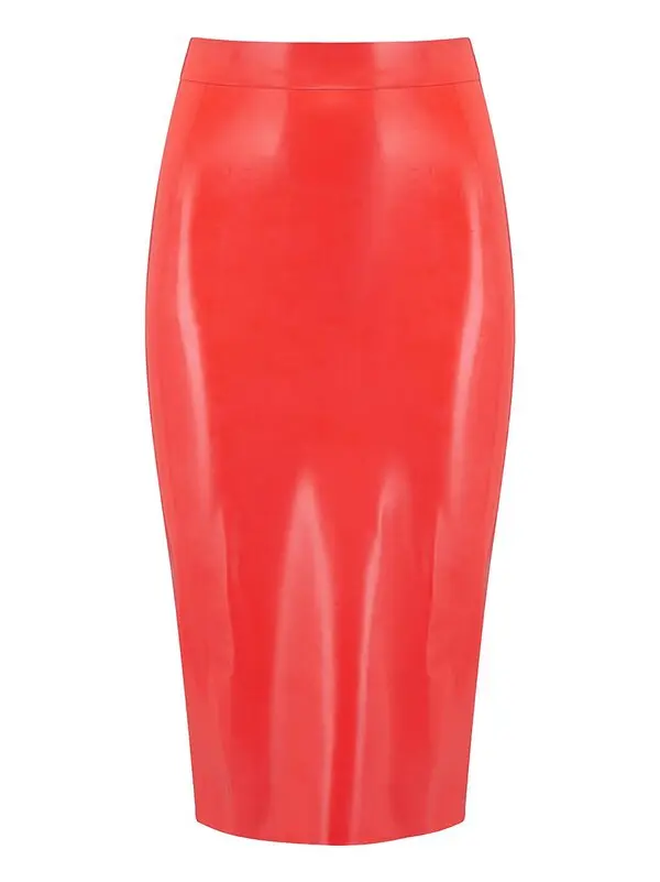 WOLF AND BADGER Latex Midi Skirt - Red