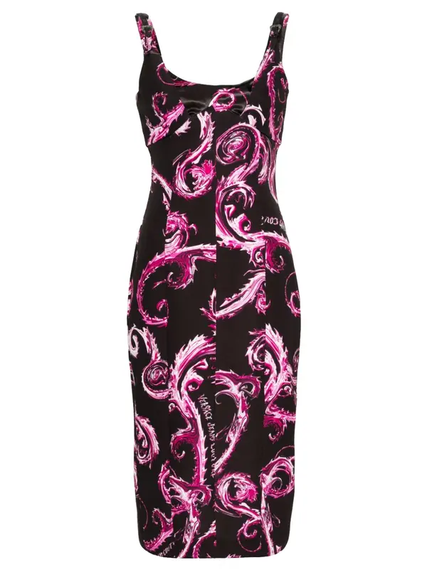Versace Chromo Couture-print Midi Dress - Black