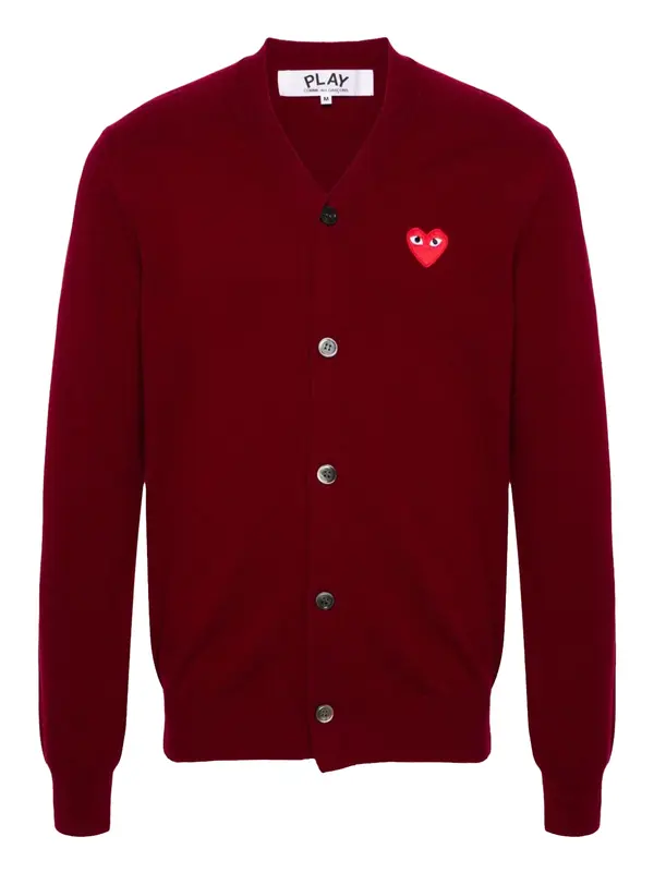Play Comme Des Garcon V-neck Wool Cardigan - Red